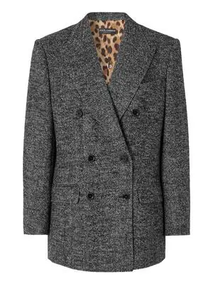 Dolce & Gabbana Double-breasted Herringbone Wool-blend Blazer - Gray