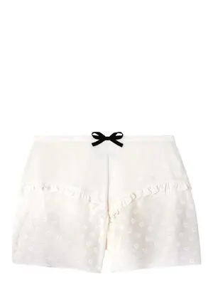 Alessandra Rich Bow-embellished Floral-jacquard Silk-satin Shorts - White