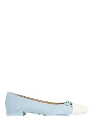 STUART WEITZMAN Sleek Bow Leather-trimmed Denim Ballet Flats - Light Denim