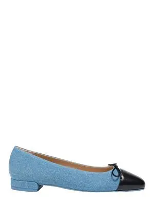 STUART WEITZMAN Sleek Bow Leather-trimmed Denim Ballet Flats - Mid Denim