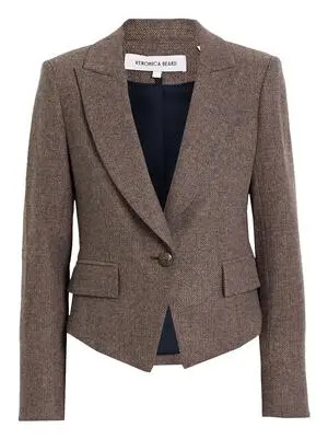 Veronica Beard Hosanna Dickey Herringbone Tweed Blazer - Taupe