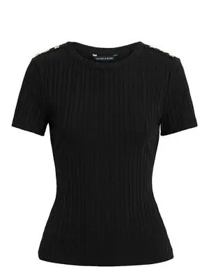 Veronica Beard Embellished Ribbed Cotton-blend Top - Black