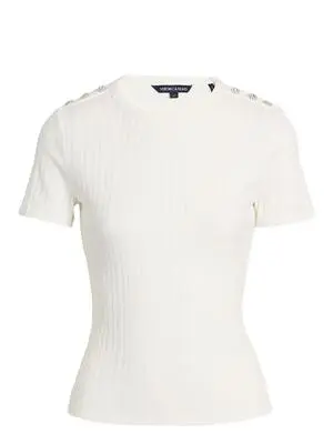 Veronica Beard Embellished Ribbed Cotton-blend Top - White