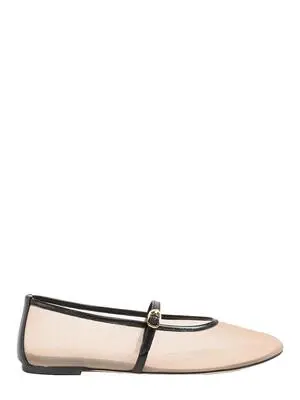 STUART WEITZMAN Bareitall Leather-trimmed Mesh Mary Jane Flats - Beige