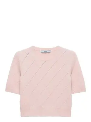 Prada Cashmere Argyle Pointelle Knit Sweater - Rosa