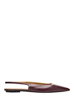 TOD'S Gold-Tone Bar Leather Slingback Flats Dkred
