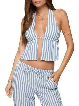 EDIKTED Striped Halter Top - Blue-and-white