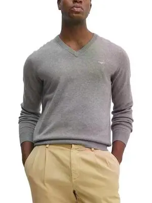 Gant Logo-embroidered V-neck Sweater - Grey