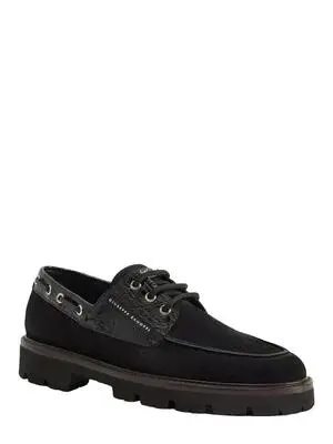 GIUSEPPE ZANOTTI Crocodile-effect Suede Boat Shoes - Black