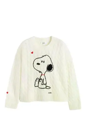 Chinti & Parker X Peanuts Snoopy-motif Cable-knit Sweater - Neutrals