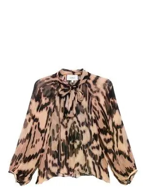 Ba&sh Neck-Tie Graphic-Print Blouse Neutrals