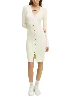 Karl Lagerfeld Ribbed Button-front Midi Dress - Neutrals