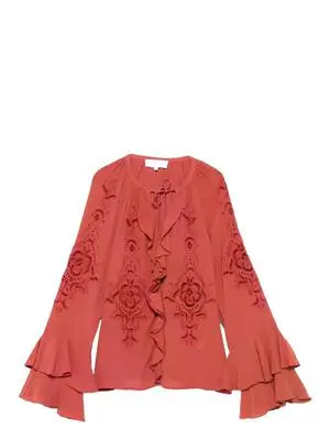 Ba&sh Embroidered Ruffled Blouse - Red