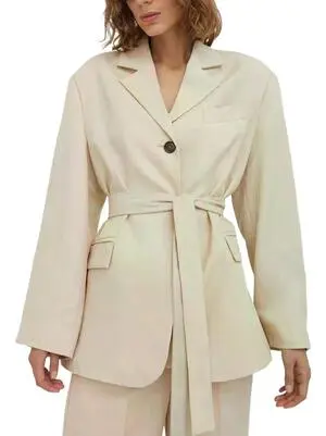 LOVECHILD Belted Blazer With Notched Lapel - Neutrals