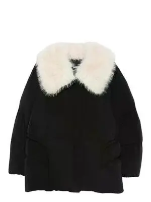 Patrizia Pepe Padded Bomber Jacket With Fur Collar - Black
