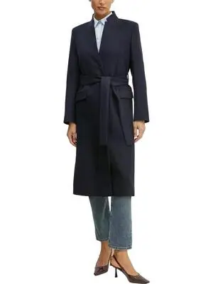 Karl Lagerfeld Pinstripe Belted Coat - Blue