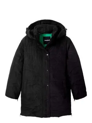 Desigual Quilted Logo Padded Coat - Black
