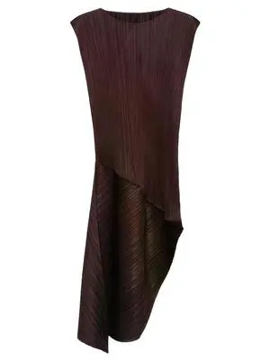Issey Miyake Leap Pleated Asymmetric Midi Dress - Brown