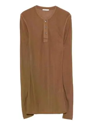 Ami Ribbed Henley Top - Brown