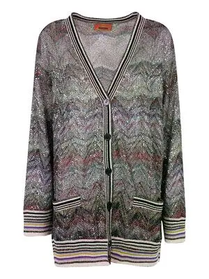 Missoni Sequin-Embellished Chevron Cardigan Grey