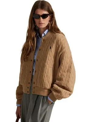 Ralph Lauren Cable-Knit Wool-Cashmere Bomber Jacket Cream