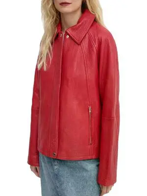 SAMSOE SAMSOE Textured Leather Zip-front Jacket - Red