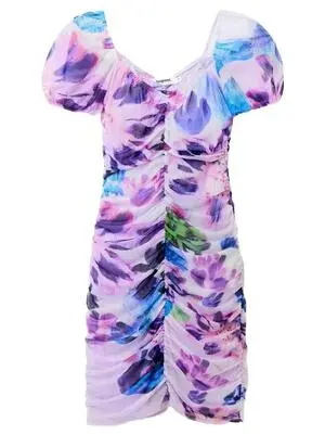 Desigual Floral-print Mini Day Dress With Puff Sleeves - Pink
