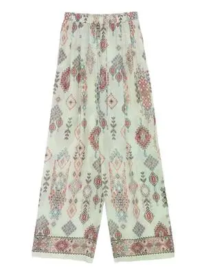 Ermanno Scervino Geometric-print Ramie Trousers - Green