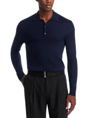 Canali Merino Knit Polo Sweater - Navy