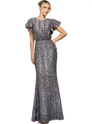 BARIANO Teresa Flutter Sleeve Gown - Charcoal