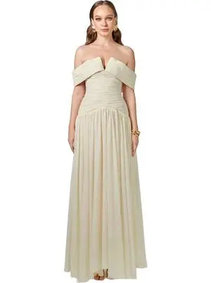 BARIANO Keecia Off-shoulder Chiffon Gown - Cream