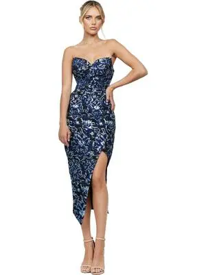 BARIANO Jordana Jacquard Midi Dress - Blue