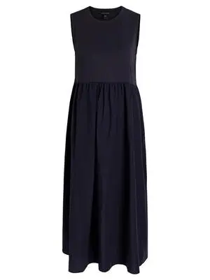 Eileen Fisher Pleated Cotton Midi Dress - Dark Blue