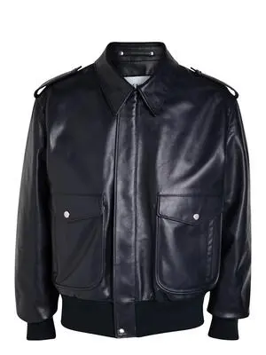 Givenchy Padded Leather Bomber Jacket - Navy