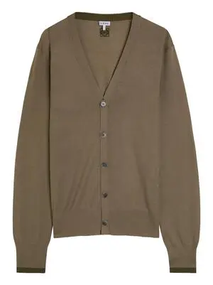 Loewe Logo-embroidered Wool Cardigan - Khaki