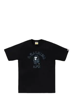 A BATHING APE Wild Leopard Pattern College Tee Shirt Black/navy Blue