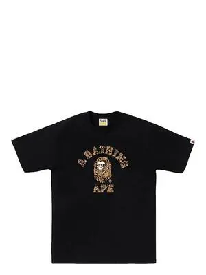 A BATHING APE Wild Leopard Pattern College Tee Shirt - Black/beige