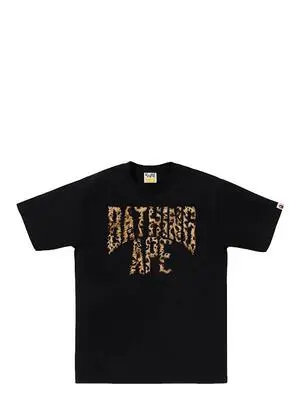 A BATHING APE Wild Leopard Pattern Nyc Logo Tee Shirt - Black/beige