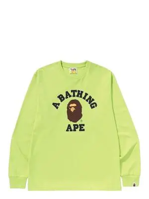 A BATHING APE College Long Sleeve Tee Shirt - Light Green