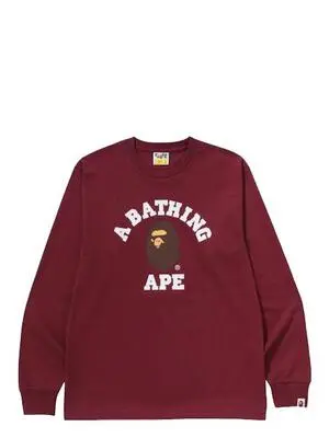 A BATHING APE College Long Sleeve Tee Shirt - Burgundy