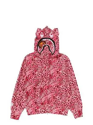 A BATHING APE Wild Leopard Pattern Milo Shark Full Zip Hoodie - Pink