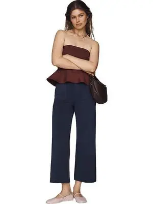 Maeve Maeve Colette Knit High-Rise Wide-Leg Cropped Pants Navy