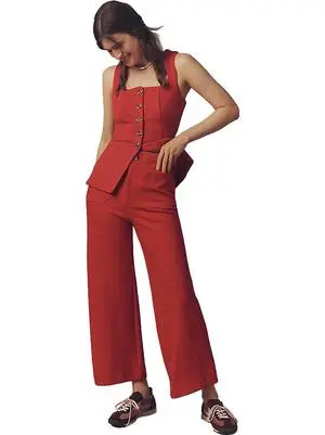 Maeve The Colette Knit Crop Wide-leg Pants - True Red