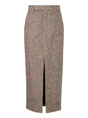 Brunello Cucinelli Wool And Silk-blend Midi Skirt - Brown