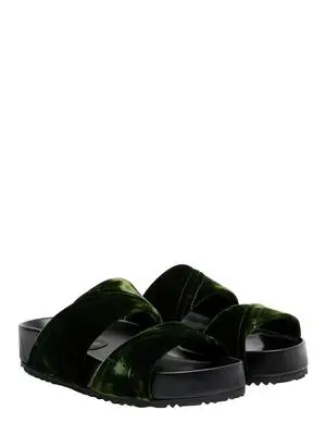 Dries Van Noten Leather-trimmed Velvet Slides - Green