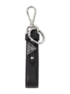 Prada Saffiano Leather Keychain With Logo - Black