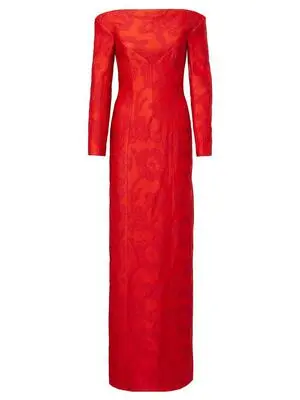 EMILIA WICKSTEAD Zarith Jacquard Off-shoulder Bouclé Maxi Dress - Red