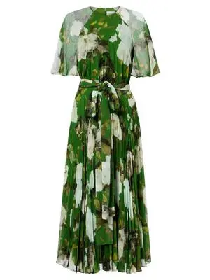 Erdem Floral Pleated Midi Dress - Green