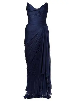 MARIA LUCIA HOHAN Heidi Ruched Silk Corset Gown - Blue
