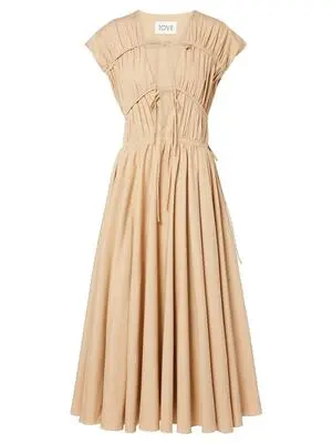Tove Ceres Gathered Cotton Midi Dress - Beige